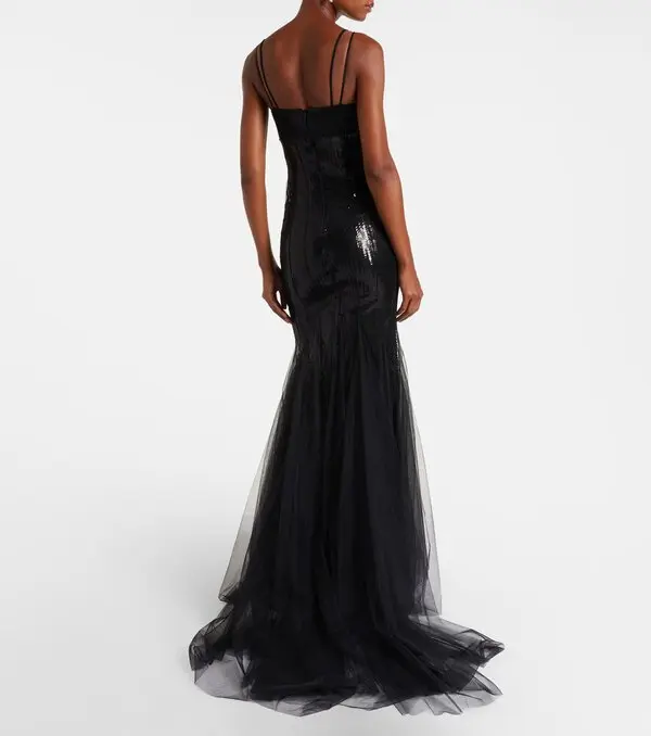 David Koma Sequined Tulle And Satin Gown