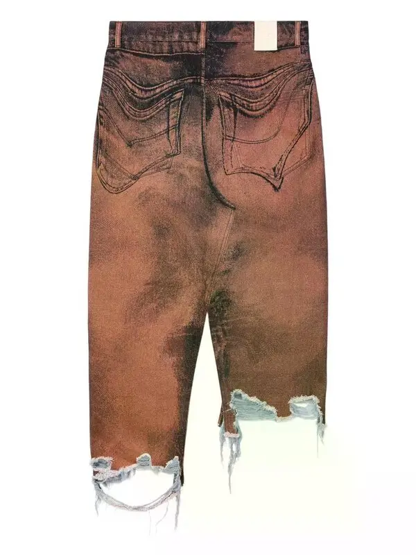 Camper Distressed Denim Asymmetric Skirt - Brown