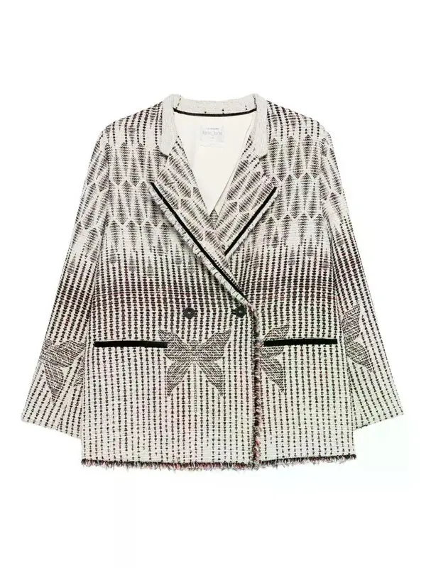 FORTE_FORTE Patterned Fringe Trim Jacket