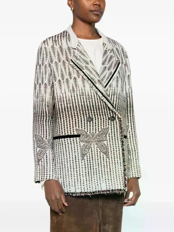 FORTE_FORTE Patterned Fringe Trim Jacket