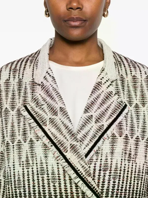 FORTE_FORTE Patterned Fringe Trim Jacket