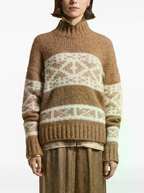 Peserico Fairisle High-neck Sweater - Neutrals