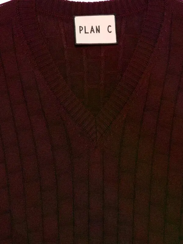 Plan C V-neck Cable Knit Sweater - Red