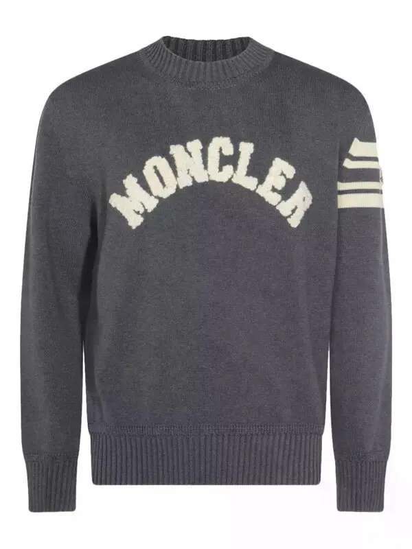Moncler Striped Sleeve Logo Sweater - Grey