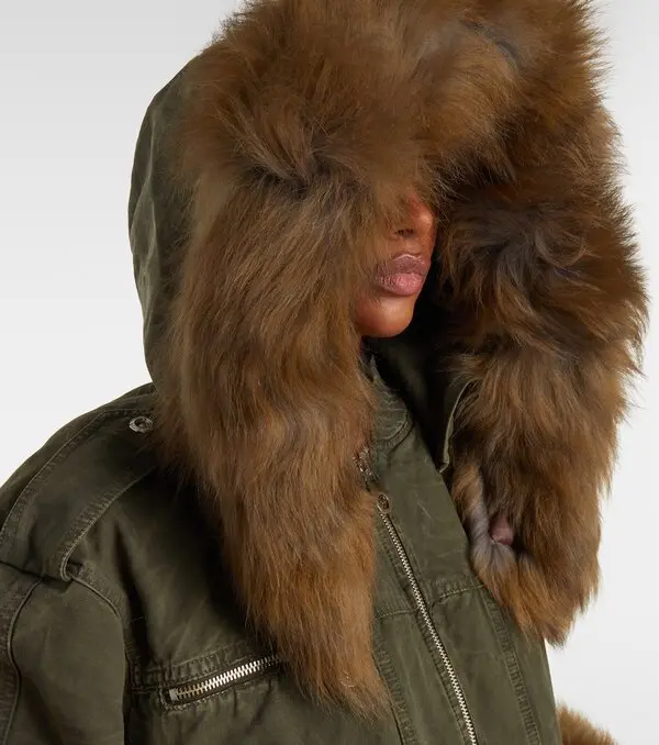 Blumarine Cotton Canvas Bomber Jacket With Shearling Trim