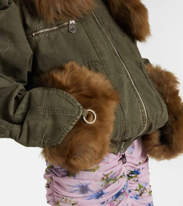 Blumarine Cotton Canvas Bomber Jacket With Shearling Trim
