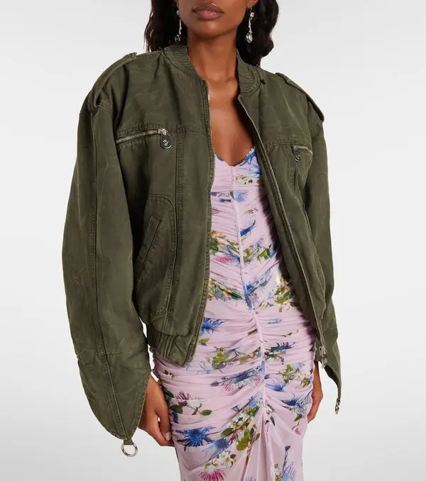 Blumarine Cotton Canvas Bomber Jacket With Shearling Trim