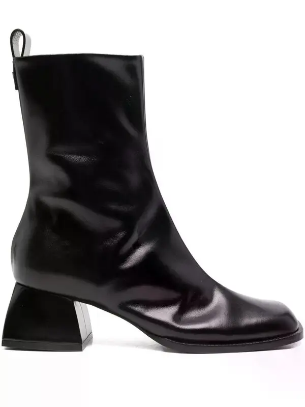 NODALETO Leather Zip Detail Boots - Black