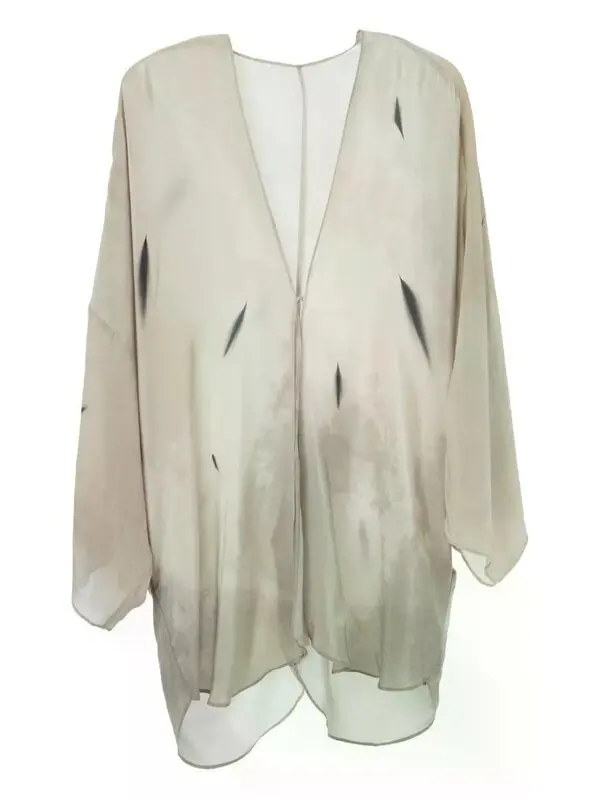 YANGKEHAN V-neck Silk Blouse With Abstract Print