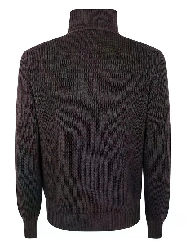 FILIPPO DE LAURENTIIS Ribbed High-neck Quarter-zip Sweater - Brown