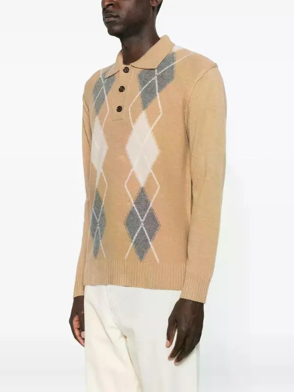 PAOLO PECORA Diamond-pattern Polo-neck Polo Shirt - Neutrals