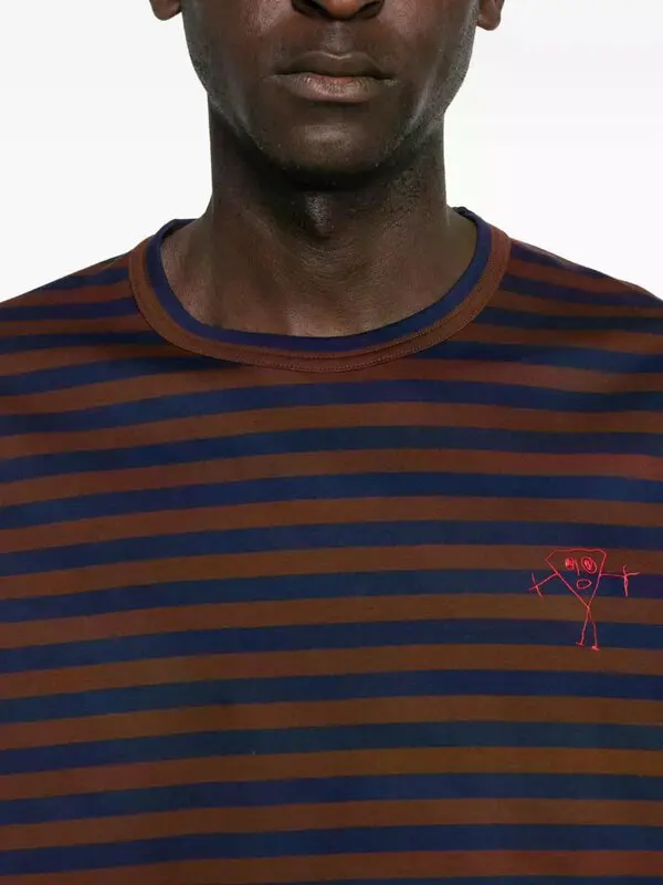 Plan C Striped Embroidered-detail T-shirt