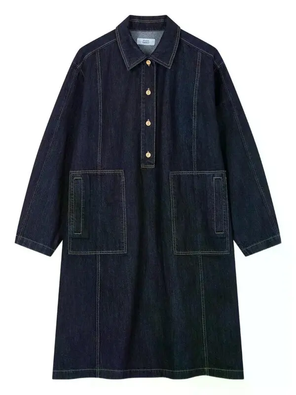 STUDIO TOMBOY Denim Midi Day Dress With Patch Pockets - Blue