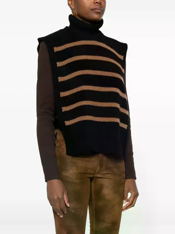 DAVANTINO Striped Wool Turtleneck Sleeveless Sweater