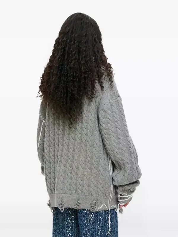 CHARLES JEFFREY Lambswool Blend Cable Knit V-neck Sweater