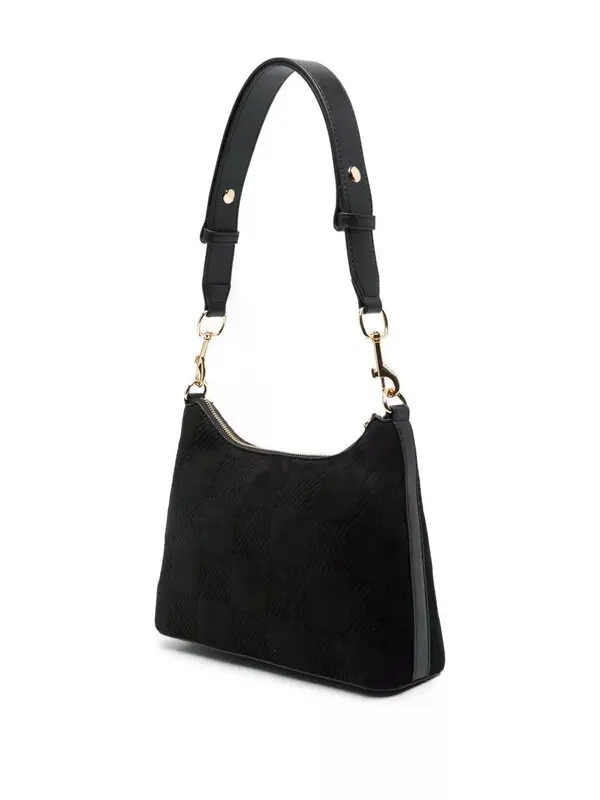 Moschino Logo Plaque Checkered Shoulder Bag - Black