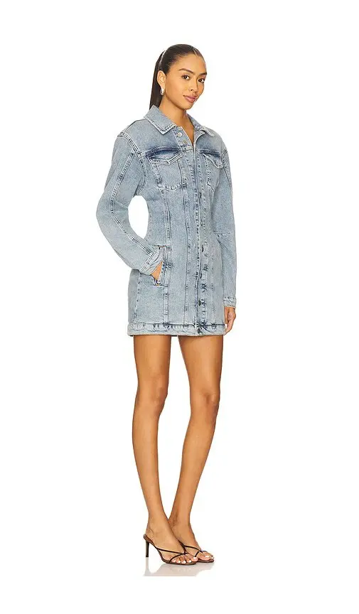 Good American Barrel Long Sleeve Denim Mini Dress - Blue