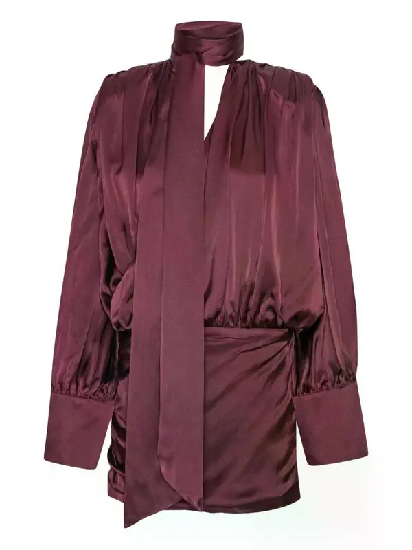 ROTATE BY BIRGER CHRISTENSEN V-neck Ruched Mini Dress With Scarf Detail - Red