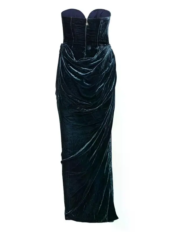 ROTATE BY BIRGER CHRISTENSEN Velvet Draped Slit Maxi Dress - Blue