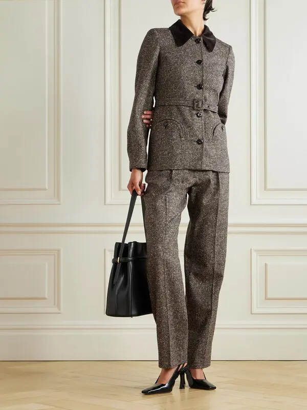 BLAZÉ MILANO Sarissa Fox Pleated Tweed Straight-leg Pants
