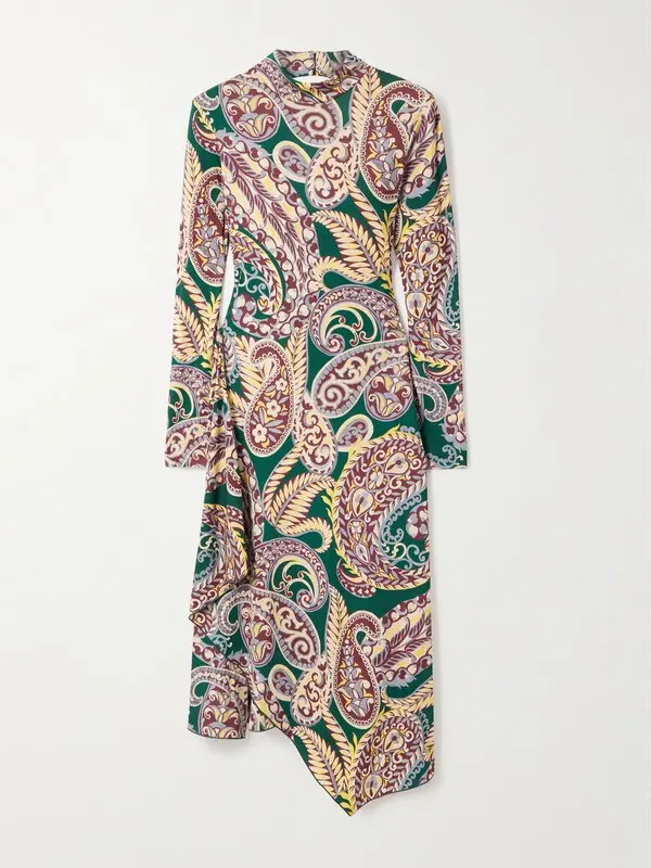 Etro Asymmetric Paisley-print Stretch-jersey Dress