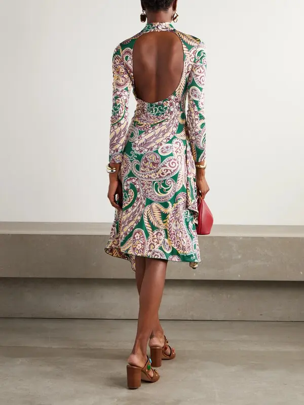 Etro Asymmetric Paisley-print Stretch-jersey Dress