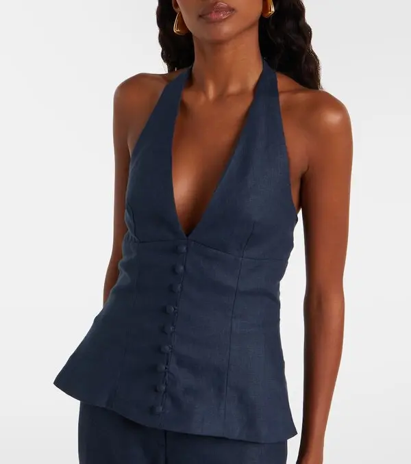 Faithfull The Brand Marie Linen Vest - Blue