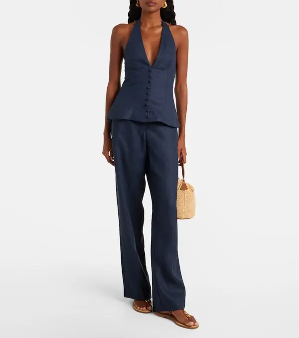 Faithfull The Brand Marie Linen Vest - Blue