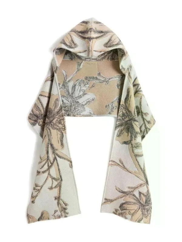 Woolrich Floral-jacquard Hooded Cape - Neutrals