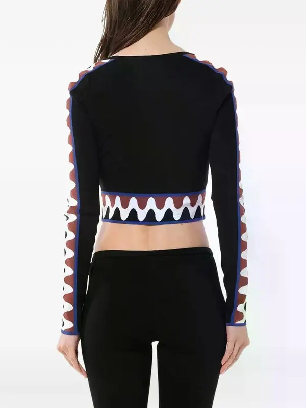 Emilio Pucci Long Sleeve Crop Top With Wave Print