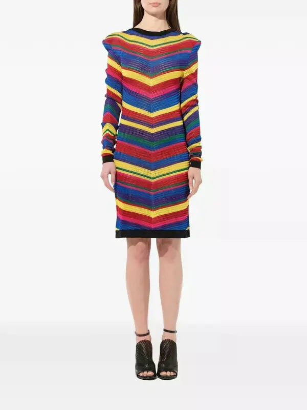 Balmain Chevron Knit Mini Dress - Red