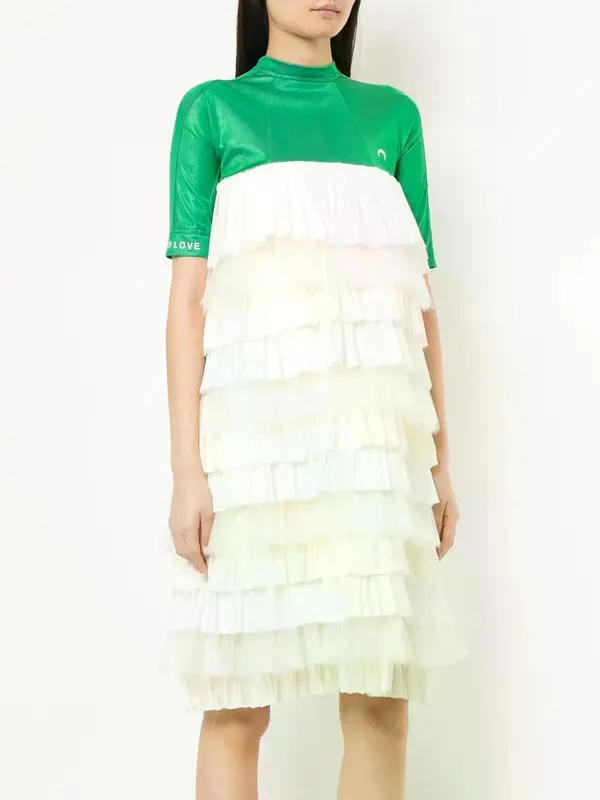 MARINE SERRE Pleated Tiered Midi Dress