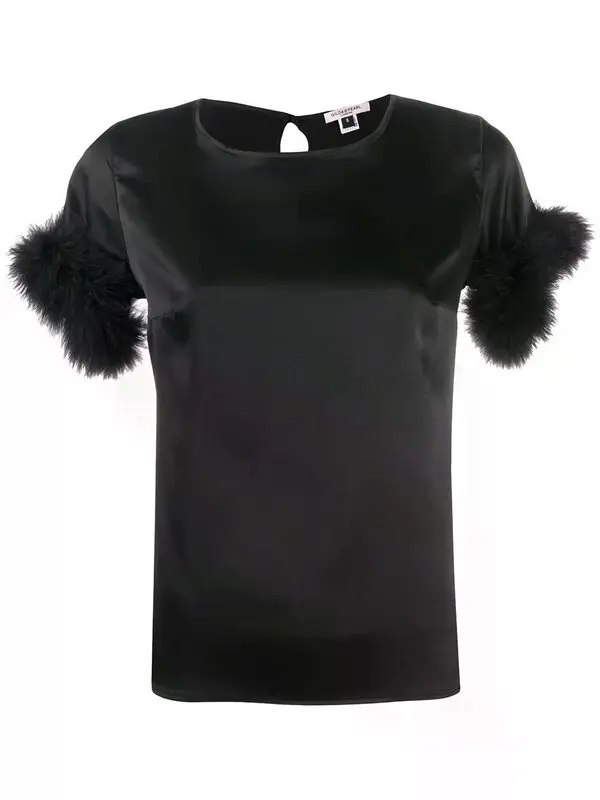 GILDA & PEARL Marabou-trimmed Blouse - Black