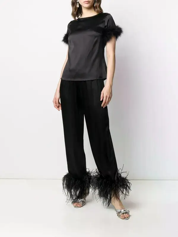 GILDA & PEARL Marabou-trimmed Blouse