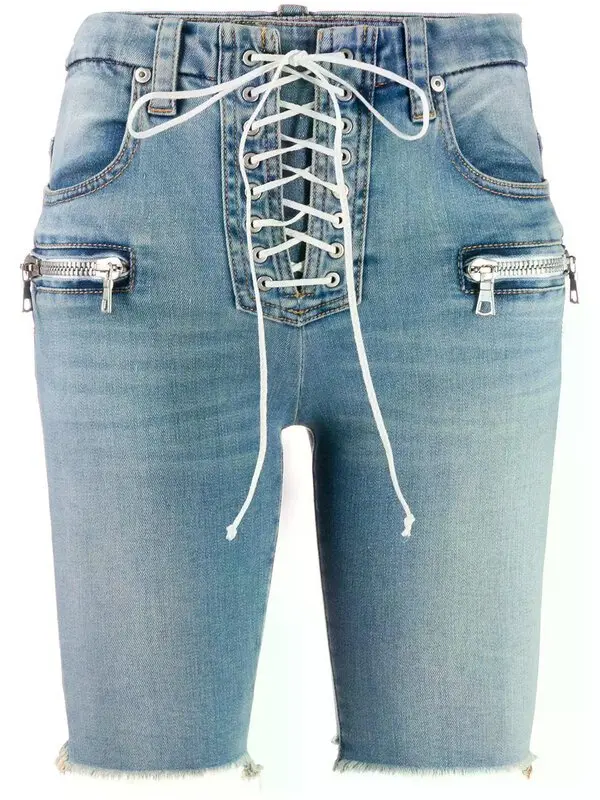 BEN TAVERNITI UNRAVEL PROJECT Lace-up Denim Shorts - Blue