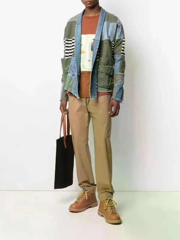 GREG LAUREN Open-front Patchwork Jacket - Blue
