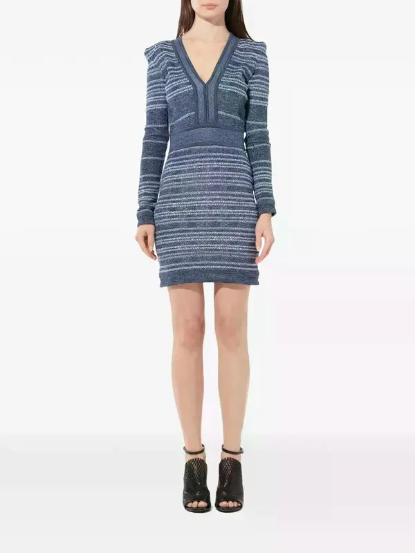Balmain Fitted Long Sleeve V-neck Dress