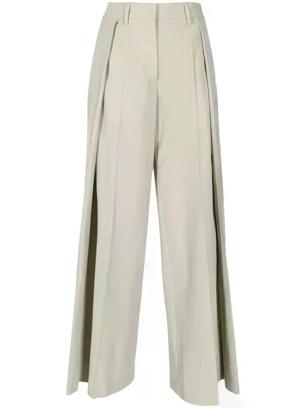 Off-White Wide-leg Trousers With Side Pleats - Neutrals
