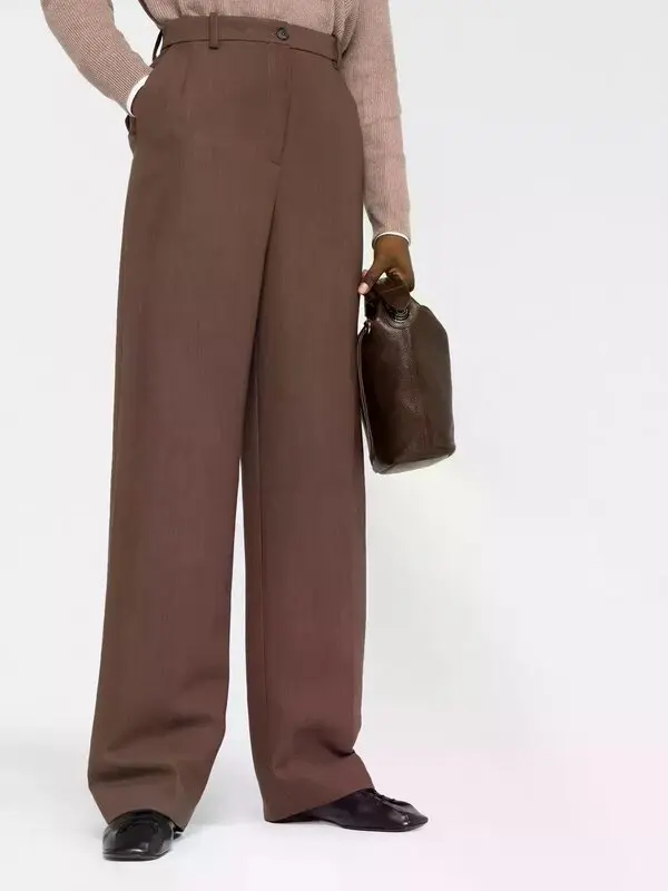 THE ROW Wide-leg Virgin Wool-silk Blend Trousers - Brown