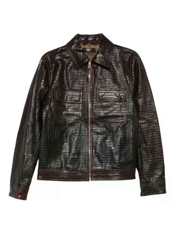 Amiri Embossed-leather Zip-front Jacket - Brown