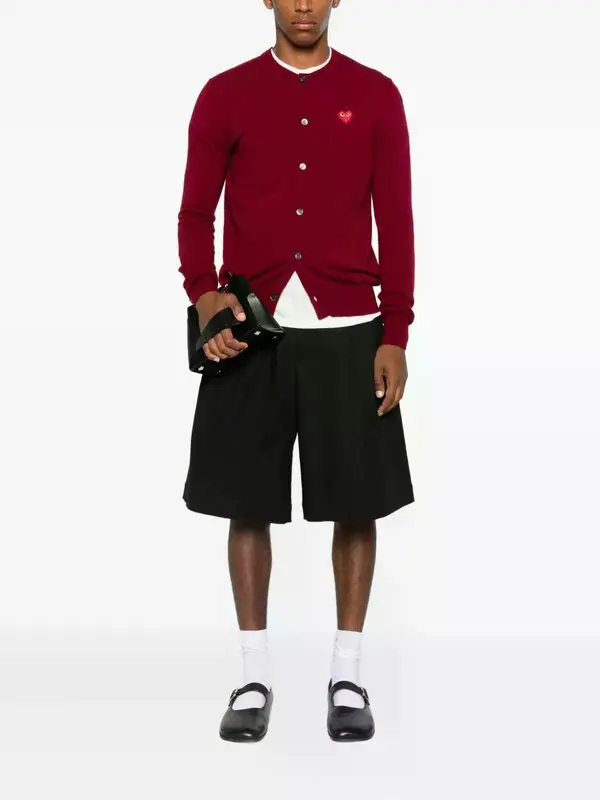 Play Comme Des Garcon Heart Emblem Rhinestone Embellishment Cardigan - Red