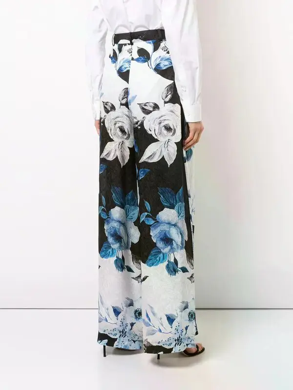 Off-White Floral Silk Palazzo Trousers