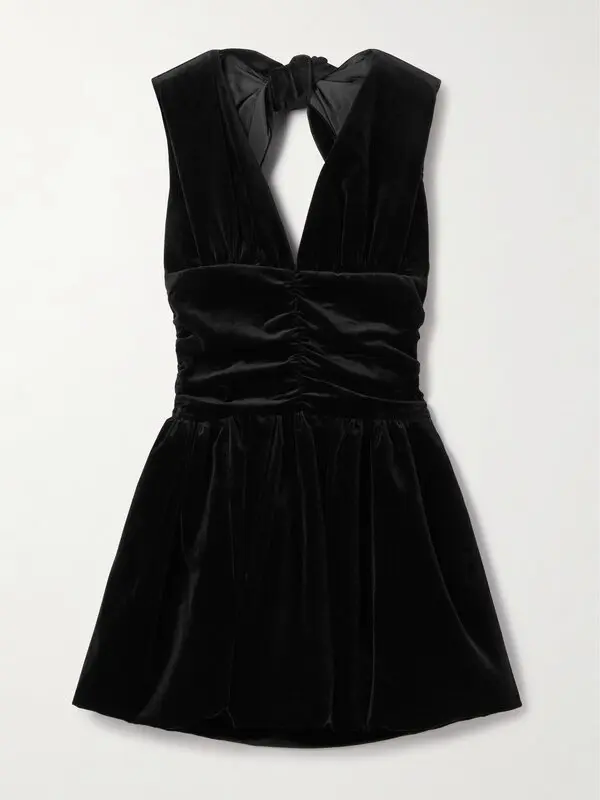 PATOU Ruched Cotton-velvet Mini Dress - Black
