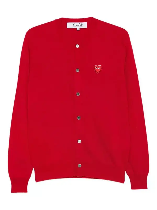 Play Comme Des Garcon Cardigan With Rhinestone Heart Emblem - Red