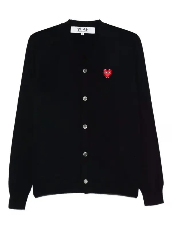 Play Comme Des Garcon V-neck Logo Patch Cardigan - Blue