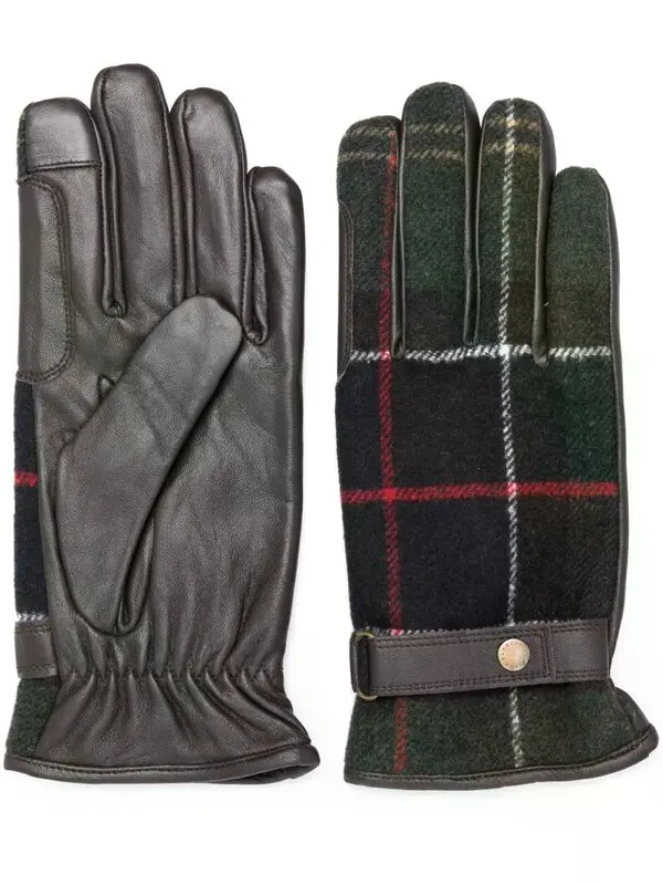 Barbour Aubrey Tartan-check Panelled Leather Gloves
