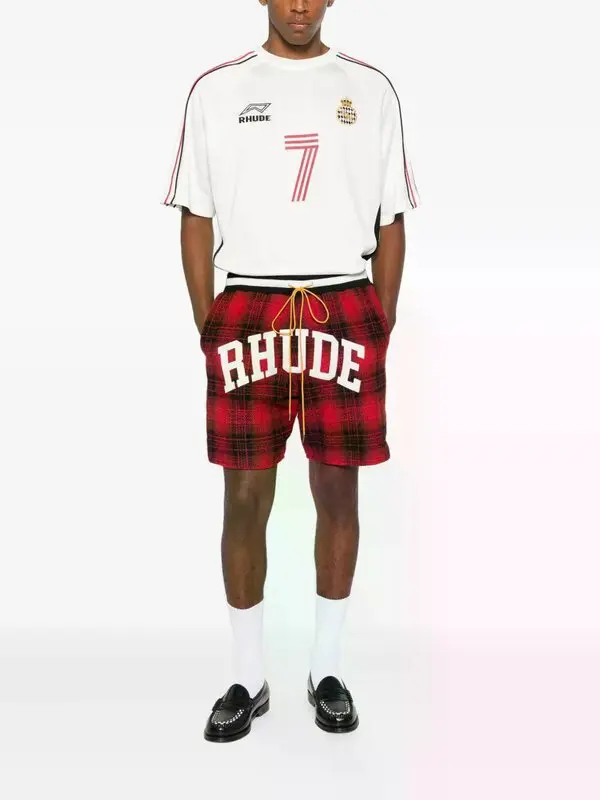 Rhude Collegiate Logo Plaid Shorts - Red