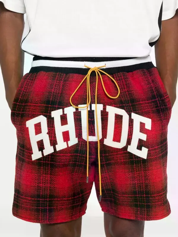 Rhude Collegiate Logo Plaid Shorts