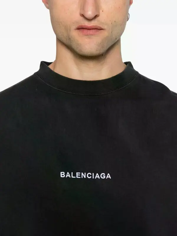 Balenciaga Logo Embroidered Sleeve-patch T-shirt - Black