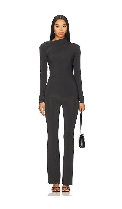 EAVES Asymmetrical Ruched Jersey Top - Charcoal